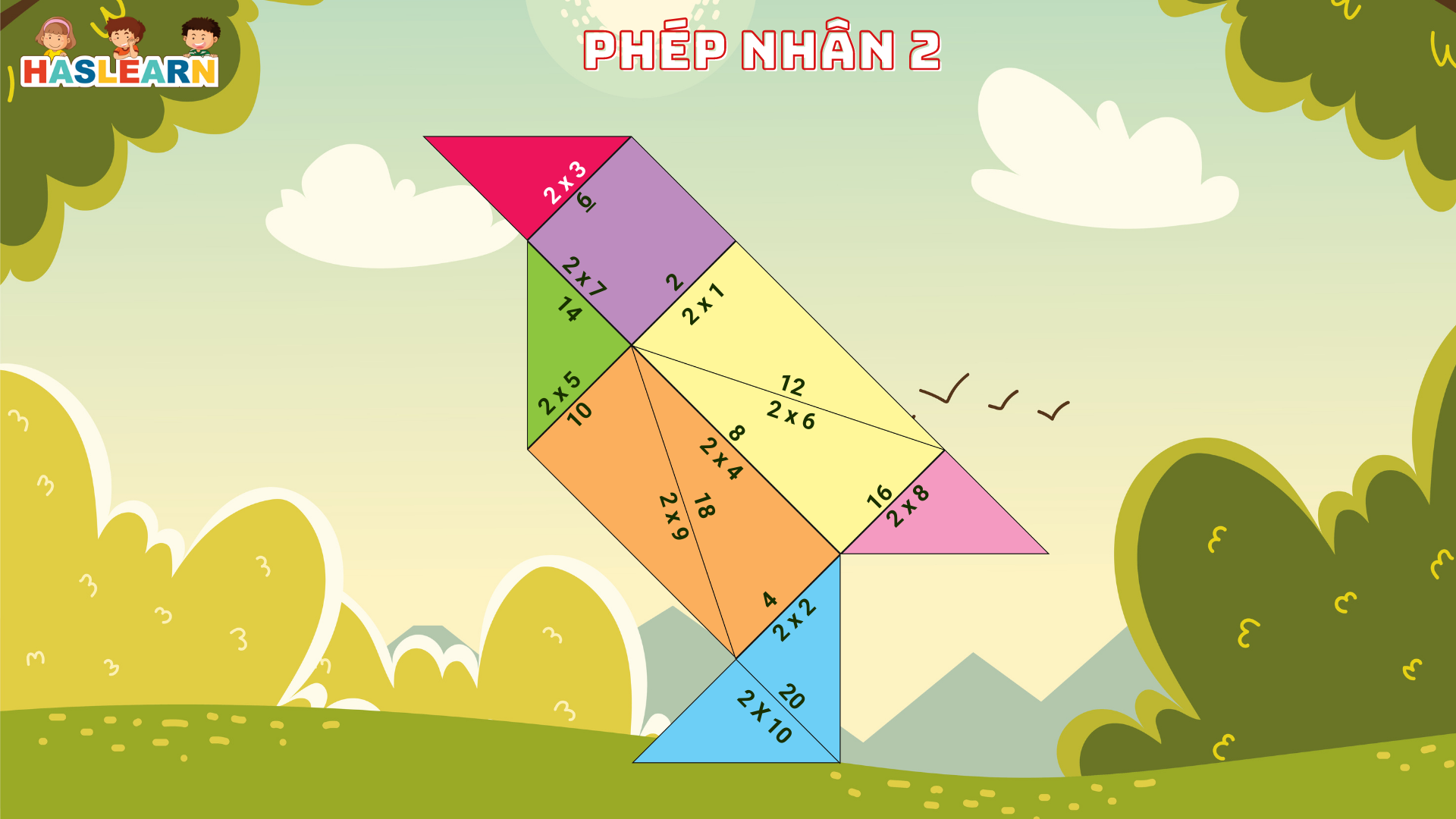 Phép Nhân 2 Ghép Hình Con Chim